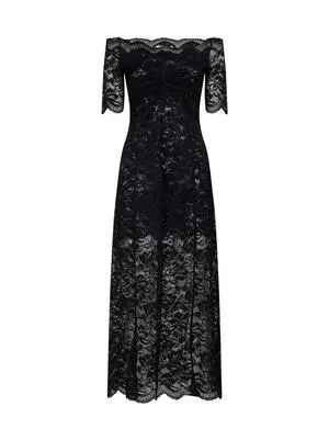 Rabanne Black Layered Lace Off-the-shoulder Maxi Dress - Multicolor