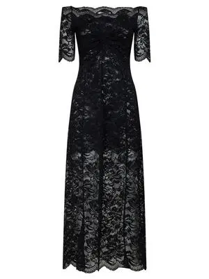 Rabanne Black Layered Lace Off-the-shoulder Maxi Dress - Multicolor