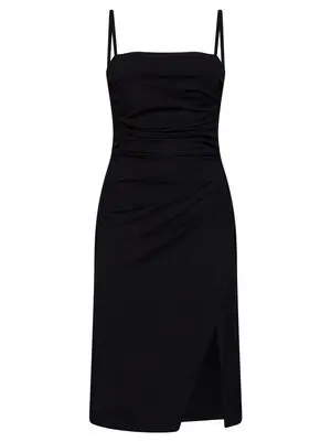 Dolce & Gabbana Black Stretch Jersey Draped Midi Dress - Multicolor
