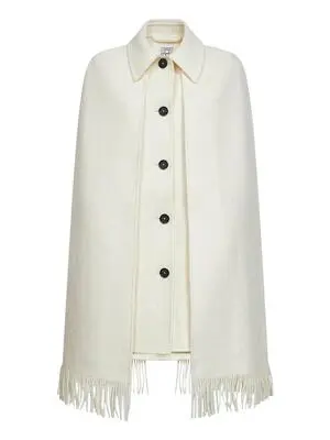 TOTEME White Bouclé Fringe Cape Coat - Multicolor