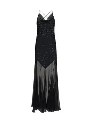 Rabanne Embellished Black Satin And Chiffon Dress - Multicolor