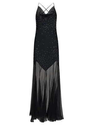 Rabanne Embellished Black Satin And Chiffon Dress - Multicolor