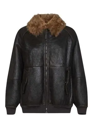 Brunello Cucinelli Brunello Cucinelli Brown Vintage-Effect Nappa Leather Jacket With Shearling Collar Multicolor