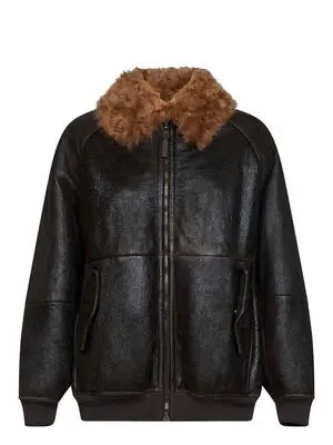 Brunello Cucinelli Brown Vintage-effect Nappa Leather Jacket With Shearling Collar - Multicolor