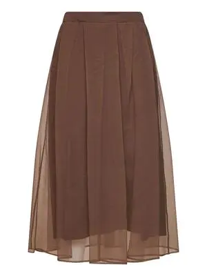 Brunello Cucinelli Pleated Flared Silk Midi Skirt - Multicolor