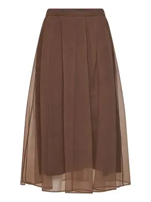 Brunello Cucinelli BRUNELLO CUCINELLI Pleated Flared Silk Midi Skirt Multicolor