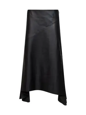 MUGLER Black Nappa Leather Asymmetric Skirt - Multicolor