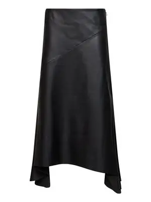 MUGLER MUGLER Black Nappa Leather Asymmetric Skirt