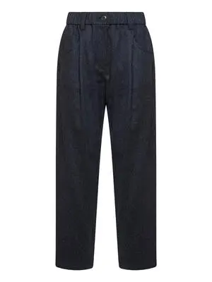 Brunello Cucinelli Brunello Cucinelli Anthracite Wool Flannel Baggy Trousers With Monili Multicolor