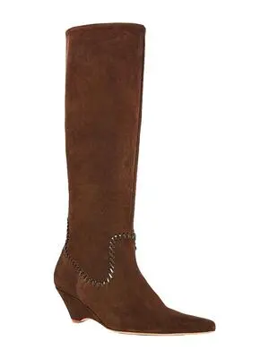 Cinq À Sept Marta Stitched Suede Knee High Boots Chocolate