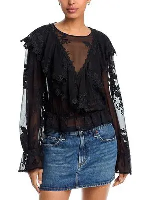 Paige Akari Embroidered Silk Blouse - Black