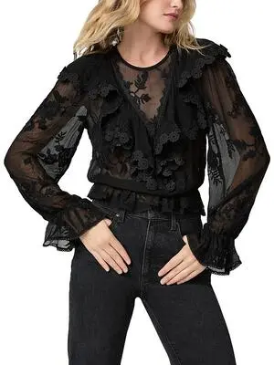 Paige Akari Embroidered Silk Blouse - Black