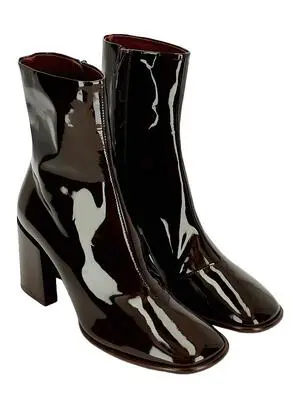 Dries Van Noten Patent Leather Ankle Boots - Olive