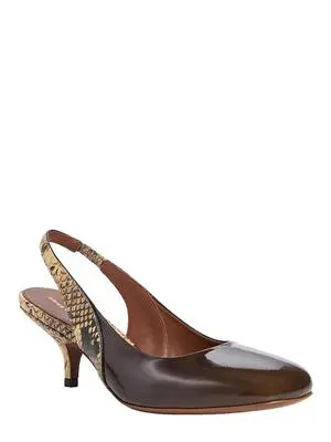 Dries Van Noten Snake Embossed & Patent Leather Slingback Pumps - Olive