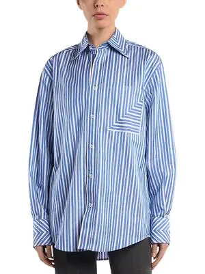 Victoria Beckham Cotton Pocket Detail Shirt - Blue/white
