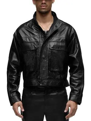 Hudson Jeans Leather Jacket - Black Python