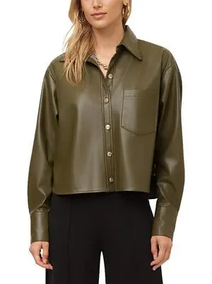 Fifteen Twenty Victoria Faux Leather Button Up Top - Moss