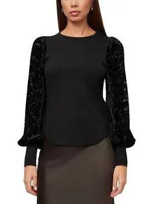 Fifteen Twenty Kaya Contrast Bishop Sleeve Top - Black