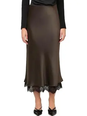 Fifteen Twenty Mia Lace Trim Bias Midi Skirt - Espresso