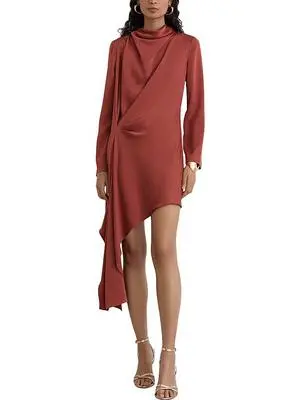 REISS Bethany Draped Asymmetrical Dress - Rust Orange