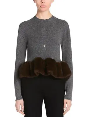 Stella McCartney Wool Blend Faux Fur Trim Sweater - Camel