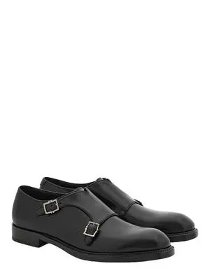 FERRAGAMO Double Monk Strap Leather Loafers - Nero