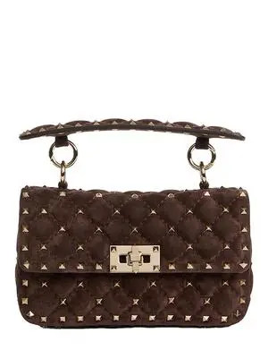 Valentino Garavani Rockstud Spike Small Suede Shoulder Bag - Brown