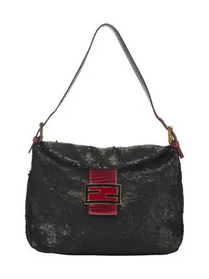Fendi Sequined Shoulder Bag With Red Trim - Black
