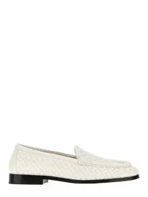 Bottega Veneta Silenzio Intrecciato Lambskin Loafers - Cream
