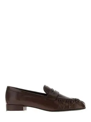 Prada Gathered Leather Loafers - Brown