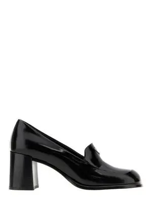 Prada Leather Loafer With Block Heel - Black