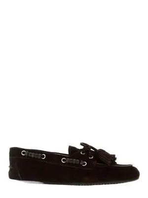 Miu Miu Dark Calf Leather Loafer With Tassel Detail - Brown