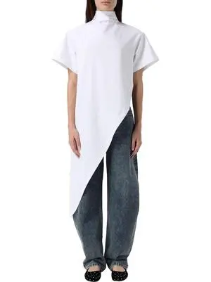 ALAIA Alaia Asymmetrical Draped Cotton Jersey Turtleneck Top - White