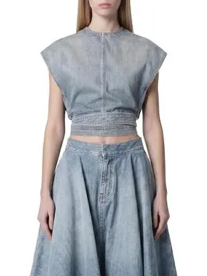 ALAIA Cropped Cotton Denim Top Alaia - Blue
