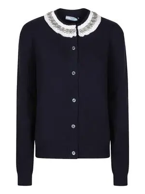 Prada Cashmere Wool Embellished Collar Cardigan - Blue