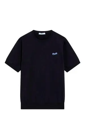 Prada Prada Women Crew-Neck Pullover Prada In Silk And Cotton Blend Blue