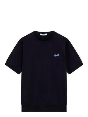 Prada Crew Neck Silk And Cotton Blend Pullover - Blue