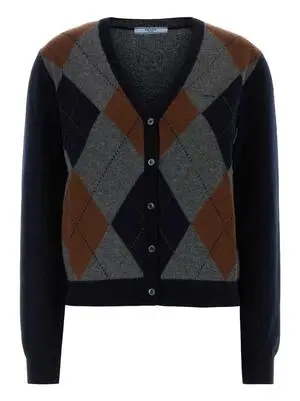 Prada Argyle V-neck Cashmere Cardigan - Blue