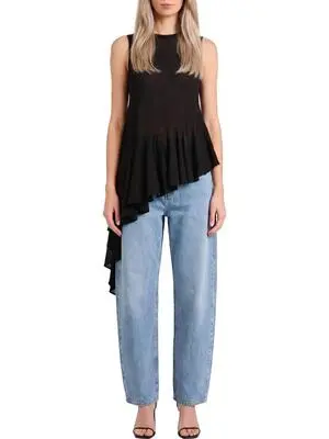 ALAIA Crew Neck Asymmetrical Knit Top Alaia In Viscose - Black