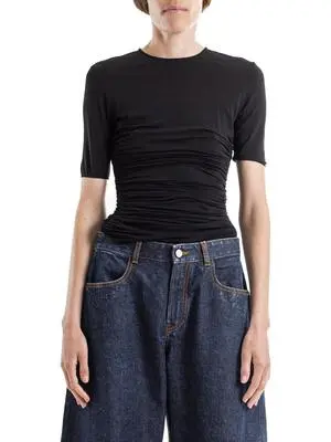 Alaïa Slim Fit Ruched Crewneck T-shirt - Black