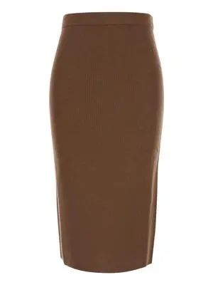 Max Mara Max Mara Studio Ribbed Knit Midi Skirt Brown