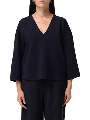 Max Mara Cropped Long-sleeved Blouse With V-neck And Dropped Shoulders - Blue
