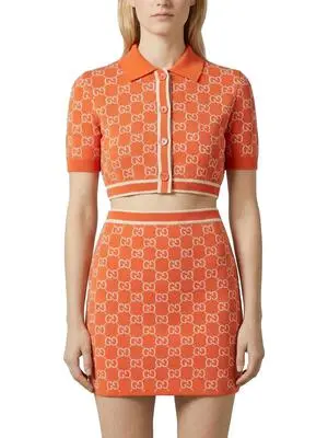 Gucci Knitted Cropped Polo Shirt - Orange