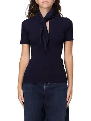 Max Mara Ribbed Knit Top With Tie Detail - Blue