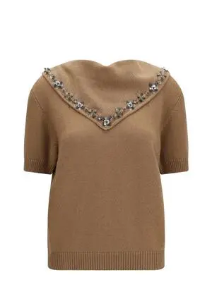 Prada PRADA Embellished Cashmere Sweatshirt Brown