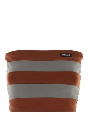 Miu Miu Miu Miu Striped Cotton Strapless Top Brown