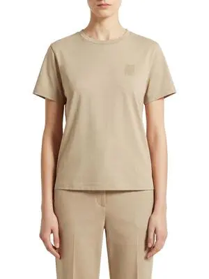 Max Mara Cotton Blend Crew-Neck T-Shirt With Tone-on-Tone Logo Gray