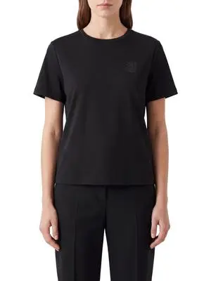 Max Mara Max Mara Cotton Blend Crew-Neck T-Shirt With Tone-on-Tone Logo Black