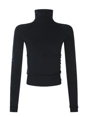 Alaïa Long Sleeve Turtleneck Top - Black