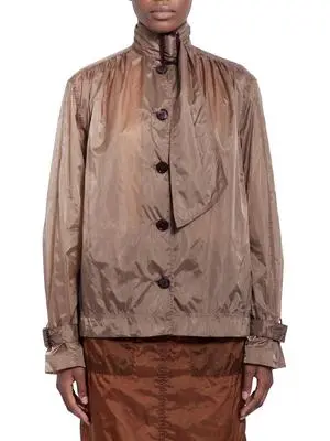 Saint Laurent High Pussy-bow Collar Nylon Shirt - Brown